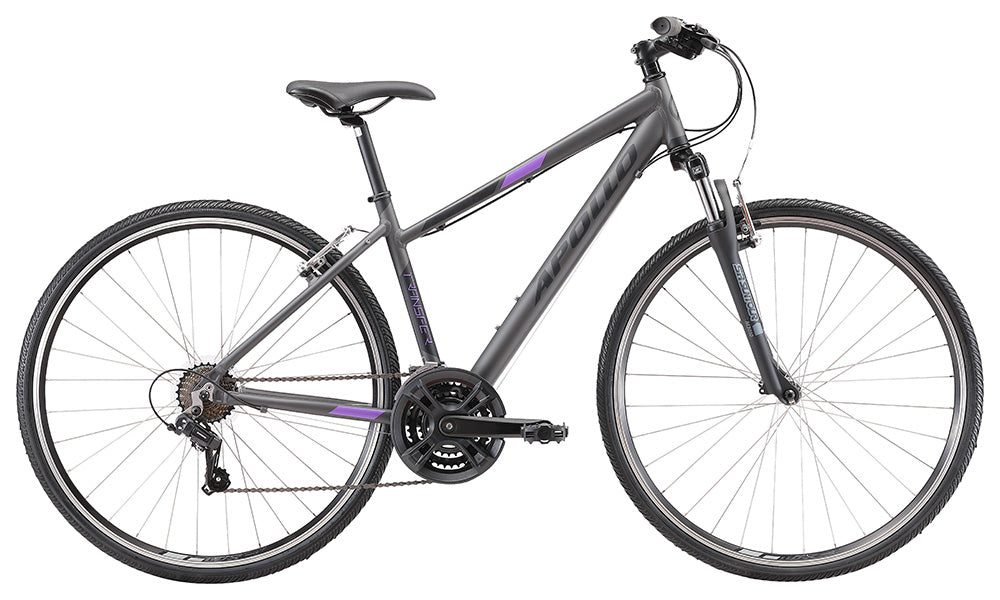 Apollo TRANSFER 10 Womens Rail Trail Bike Matte Charcoal / Black / Lav ...