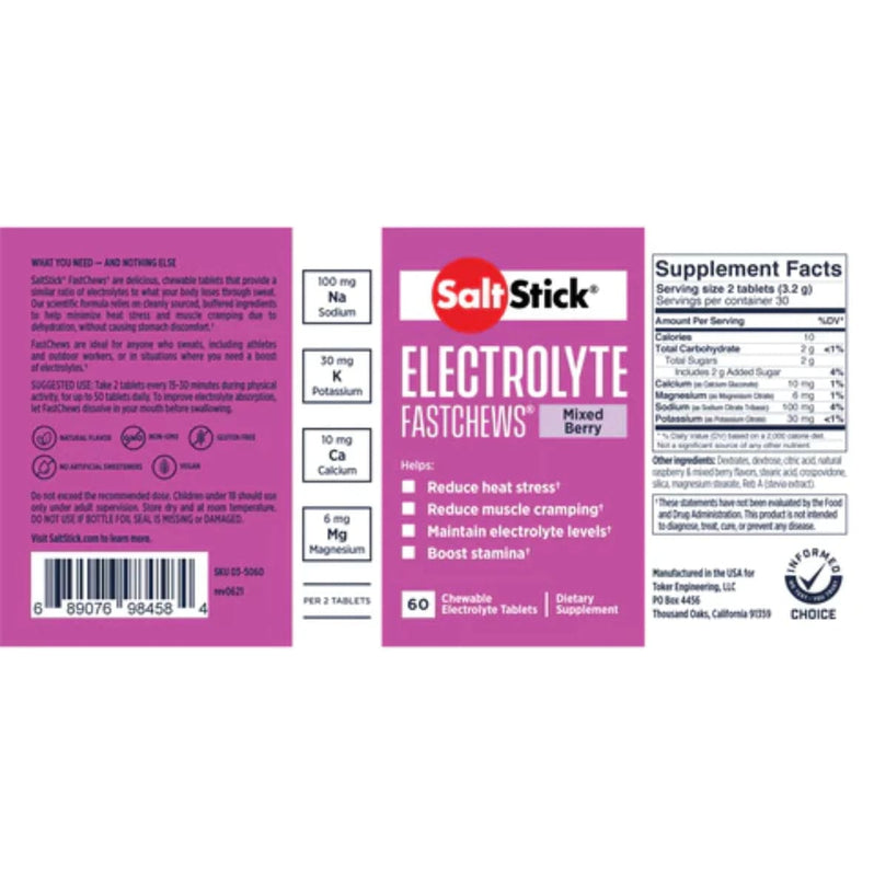 SaltStick Electrolyte Fastchews - 60 Tablets - Mixed Berry | Crooze