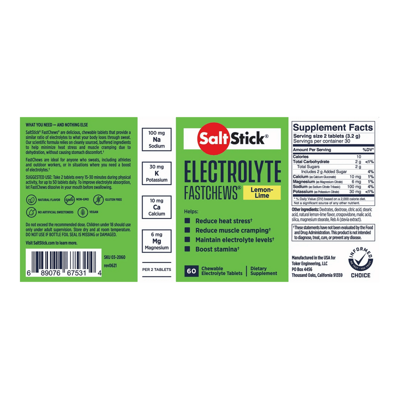 SaltStick Electrolyte Fastchews - 60 Tablets - Lemon Lime | Crooze